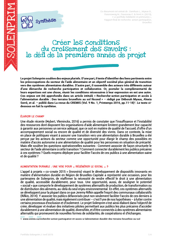 SOLENPRIM – Créer les conditions du croisement des savoirs : le défi de ...